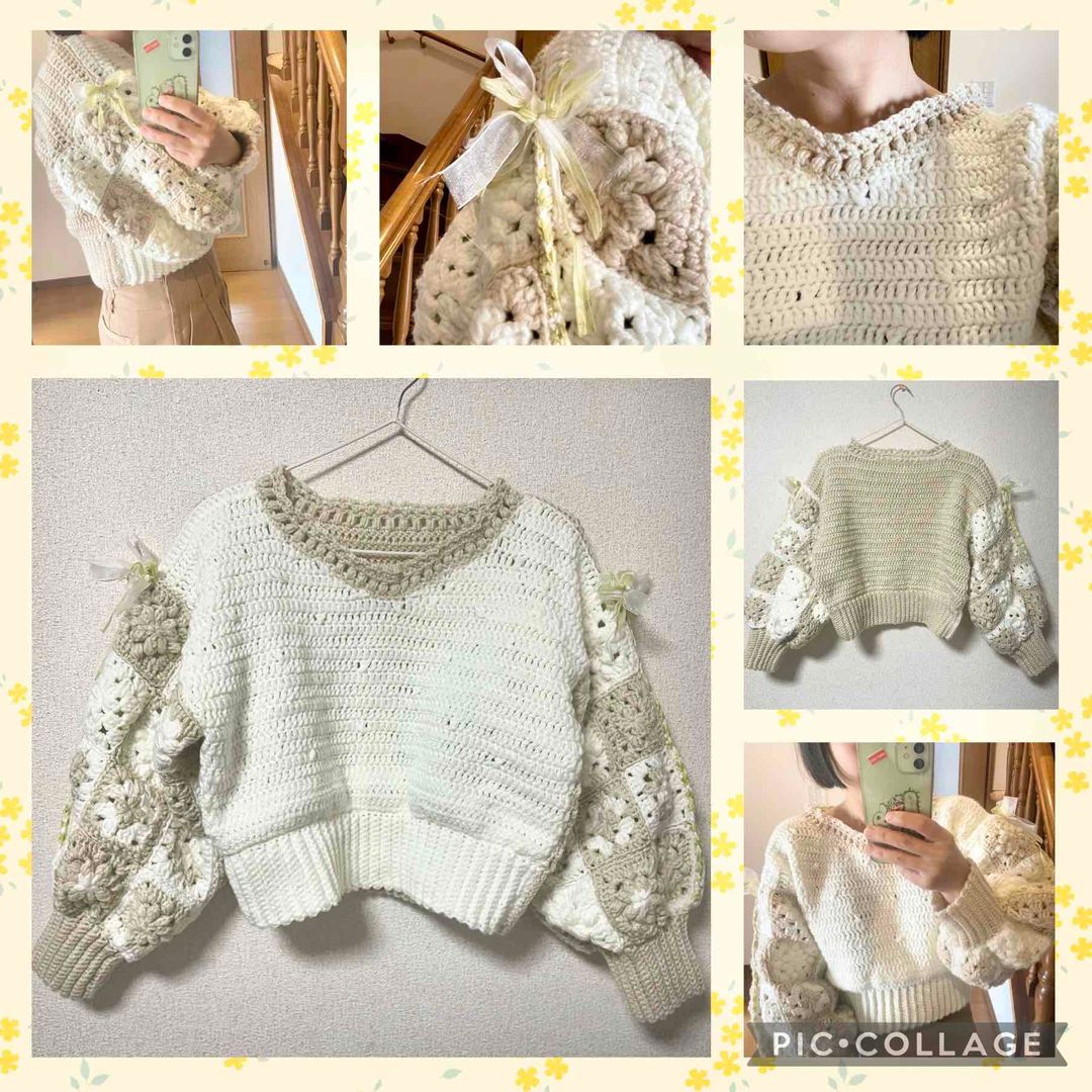 kinokoさんの編み物作品 | メランジトリコ ライトベージュ、ホワイト | croccha